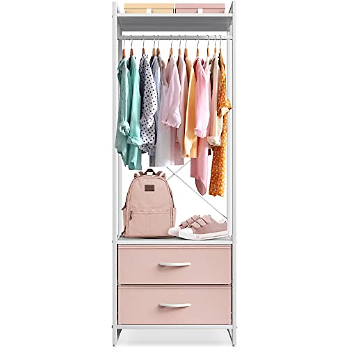 Sorbus Premium Cothing Rack with Drawers - Heavy Duty Wardrobe Closet with Metal Frame & Wooden Top - 70Inch Tall Garment Rack- Lightweight Freestanding Coat Closet - Multipurpose for Hallway, Bedroom