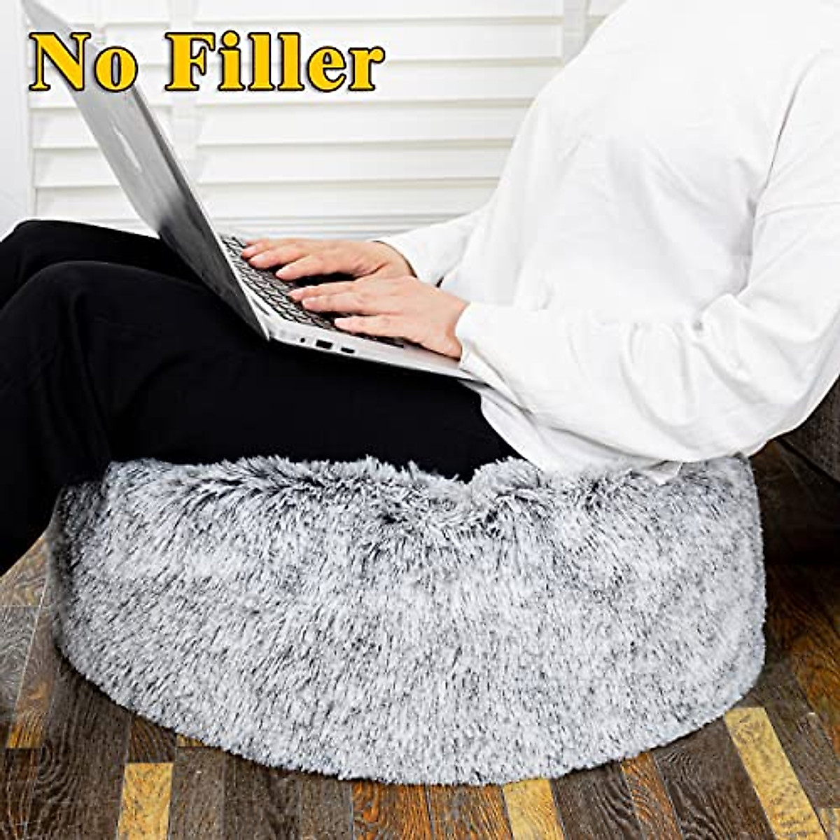 Asuprui Grey Ottoman Foot Rest(NO Filler) Pouf Cover Unstuffed Floor Pouf Ottoman 20x20x12 Inches Round Pouf Seat Floor Bean Bag Chair Foldable Floor Chair Storage for Living Room Bedroom Cover ONLY