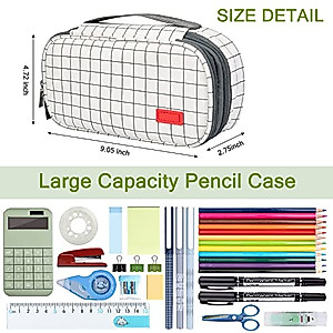 Pencil Case Large Capacity Pencil Pouch, Pencil Bag with Three Compartments Organizers, Pencil Case Canvas Pencil Pouch Holder for Students Kids Teens Adults - 9.05 x2.75 x4.72 inches