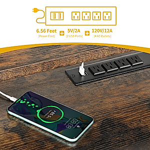 DWVO Computer Desk with Drawers & Hutch, 59.1" Office Desk with Power Outlets & LED Lights, Home Office Desk with Storage Shelves, Rustic Brown