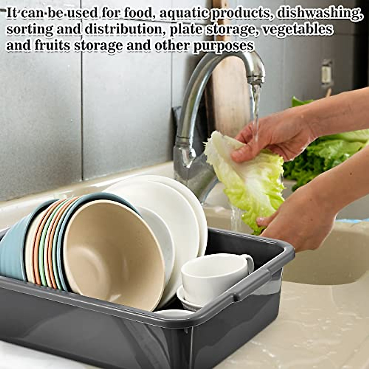 10 Pcs Commercial Bus Tubs 8 Liter Dish Bus Tubs Box Plastic Tub for Storage Wash Container, Gray