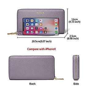 Leather Zip Around Wallet for Women, Genuine Leather RFID Blocking Gift Box Packing 17 Card Slots Ladies Long Wallet Purses with Zipper Coin Pocket Women's Clutch Wallets with Wristband (Light purple)
