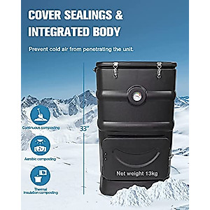 Insulated Compost Bin with Ventilation System - Quickly Composting All Year Round,A Reservoir at The Bottom Design to Collect The Leachate (30 Gal,Black)