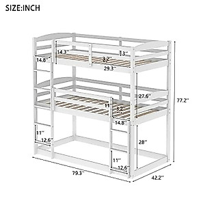 TARTOP Low Bunk Beds for Kids,Triple Bunk Bed Twin Over Twin Over Twin,Wood Bunk Beds Can be Separable to 3 Beds,No Box Spring Needed,White