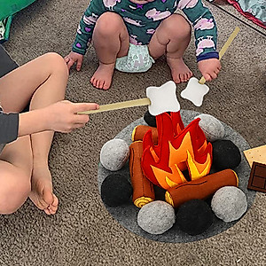 23 PCS Pretend Campfire Toys, Kids Plush Felt Play Campfire Playset Safe Fake Fire Wood Stones Toys Pretend Camping Play Set for Kids Toddlers Age 3-5
