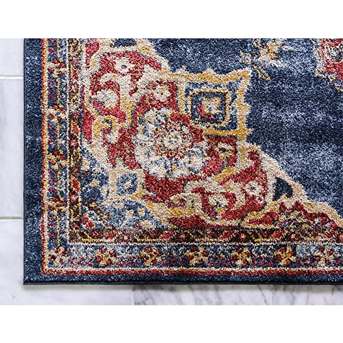Unique Loom Utopia Collection Traditional Classic Vintage Inspired Area Rug with Warm Hues, 2' x 6' 1" Runner, Dark Blue/Beige
