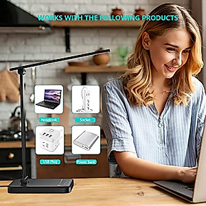 WEIDUOYI LED Desk Lamp Dimmable Home Office Lamp with USB Charging Port Reading Light Table Desk Lamps, Eye-Caring Table Lamp 45mins Timer Desk Light for Working and Reading Black
