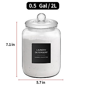 TIPGO Glass Jars for Laundry Room Organization and Storage, 0.5 Gallon Glass Containers with lids, Laundry Pods and Detergent Container (Set of 2, Black Labels)