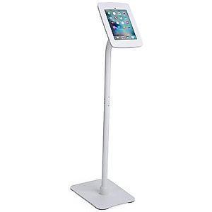Displays2go White Retail Stand for iPad, Steel & ABS Plastic, Rotating & Tilting, Covered Home Button – White (TABFLWH)
