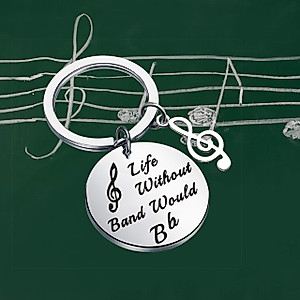 BEKECH Music Gifts Life Without Band Would B Flat Keychain with Musical Note Charm Treble Clef Jewelry Gift for Musician Music Teacher Music Lover (silver)