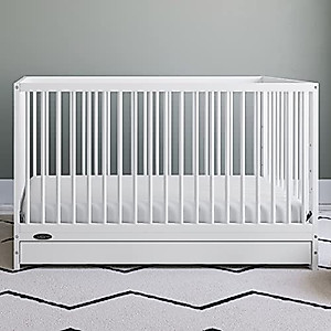 Graco Teddi 5-in-1 Convertible Crib with Drawer (White) – GREENGUARD Gold Certified, Crib with Drawer Combo, Full-Size Nursery Storage Drawer, Converts to Toddler Bed, Daybed and Full-Size Bed