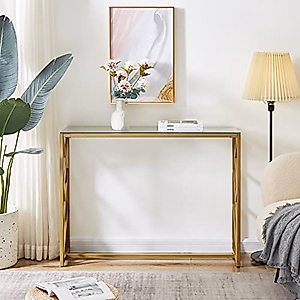 Console Table,Narrow Sofa Table,Glass Console Table Mirrored Console Table Entryway Hallway Table with Golden Metal Frame and Adjustable Feet,Entrance Table for Living Room,Foyer 41.7x11.8x30.7 inch