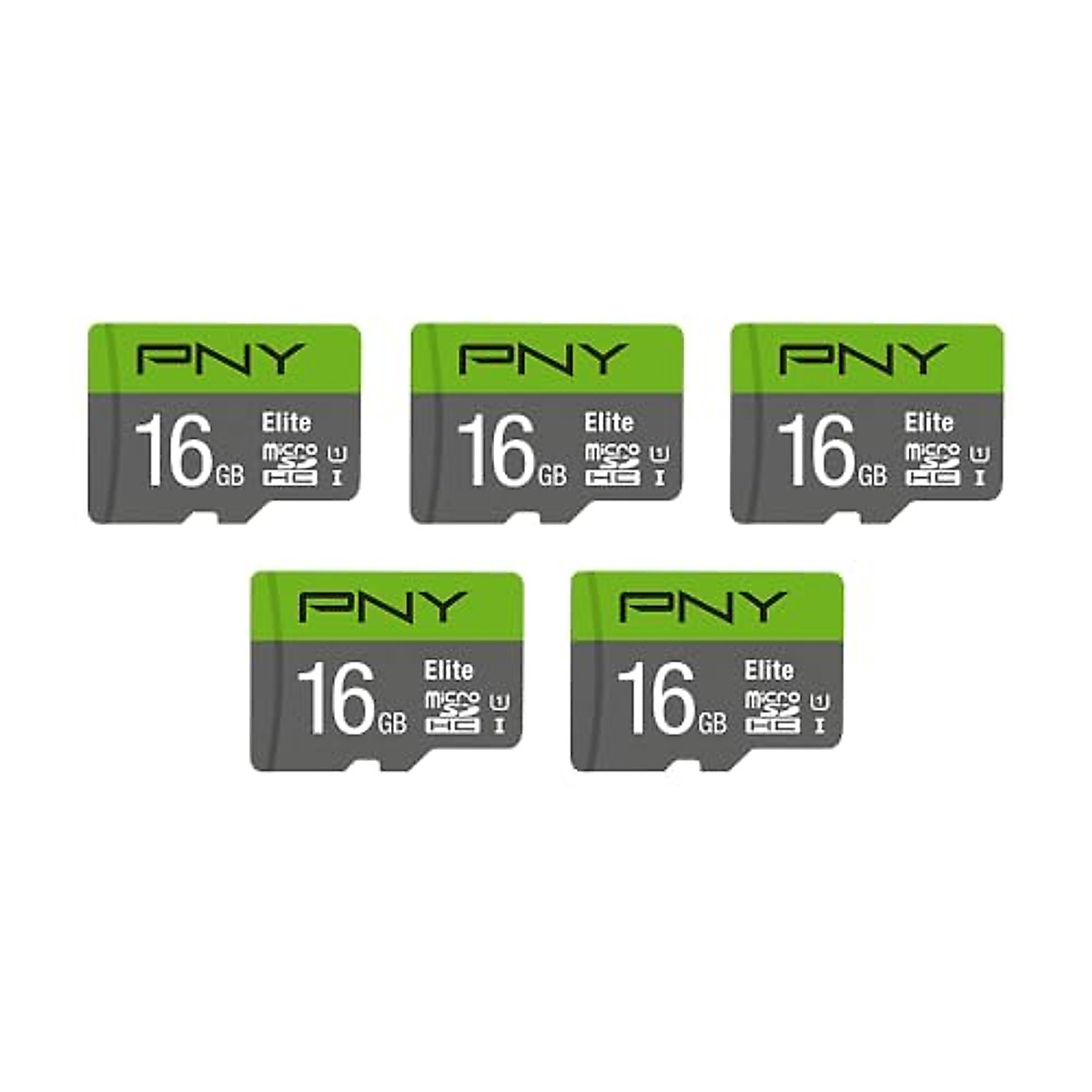 PNY 16GB Elite Class 10 U1 microSDHC Flash Memory Card 5-Pack - 85MB/s, Class 10, U1, Full HD, UHS-I, Micro SD