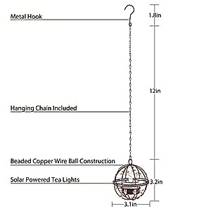 Solar Lights Outdoor Hanging Lanterns, ZHONGXIN Beaded Copper Wire Ball Candle Holder with Solar Tea Lights, Perfect for Home, Garden, Backyard, Pergola, Patio Umbrella, Tree, Window Decor-Set of 4