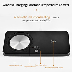 eboxer 1 Coffee Mug Warmer, 2 in 1 Phone QI Wireless Charger Drink Heating Warmer Magnetic USB Charging, Constant Temperature 13155 for OfficeHome to Warm Tea, Milk default