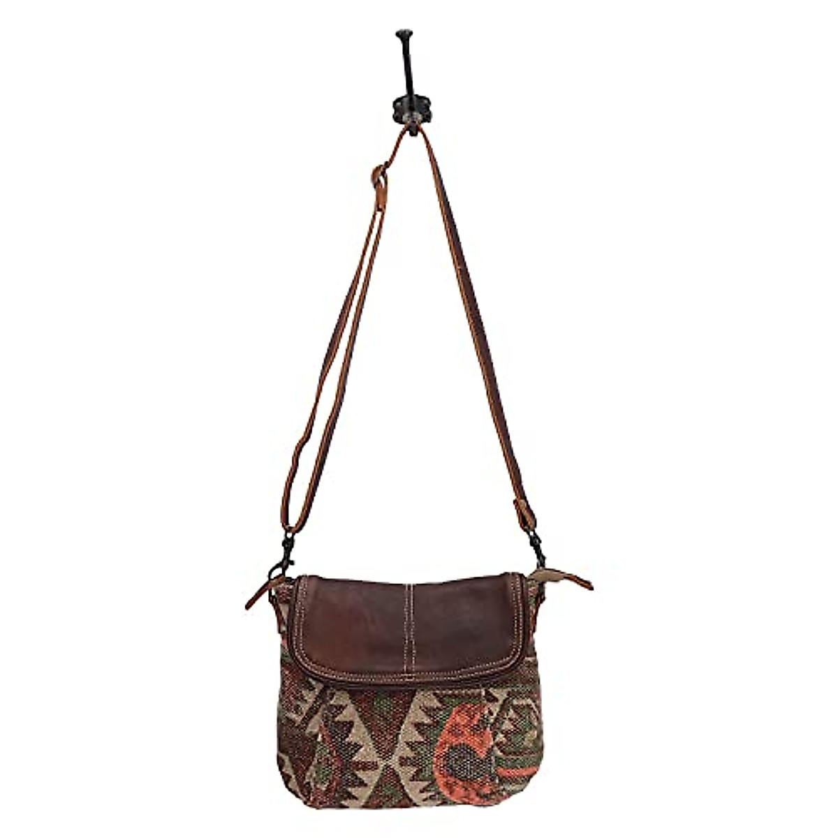 Myra Bag Crack Flap Upcycled Canvas & Leather Crossbody Bag S-1622