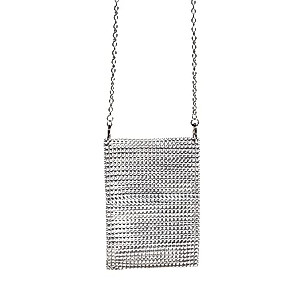GORGLITTER Women's Rhinestone Decor Clutch Purses Evening Handbag Chain Shoulder Square Bag Phone Purse Silver One Size