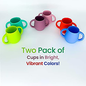 SiliLife Silicone Baby Cups for Baby or Toddler 2 Pack Flexible Food-Grade Safe BPA Free with Easy-Grip Handles for Self-Feeding Training