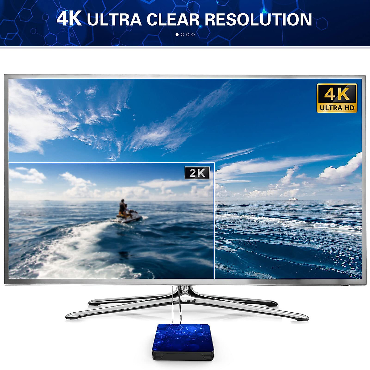 Android 12.0 TV Box, Android TV Box RK3318 Quad-Core 64bit Cortex-A53 2GB RAM 16GB ROM TV Box Support 4K 3D 2.4/5.0GHz WiFi BT5.0 10/100M Ethernet HDMI 2.0 H.265 HDR Smart TV Box