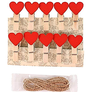 40PCS Clothes Pins Mini Clothespins Colored - Wooden Small Clothespins for Photos Pictures Crafts Colorful Wood Clothing Line Chip Clips Decorative Pin for Photo Decoration Craft (Red Heart)
