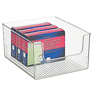mDesign Modern Plastic Open Front Dip Storage Organizer Bin Basket for Home Office Organization - Shelf, Cubby, Cabinet, and Closet Organizing Decor - Ligne Collection - 2 Pack - Clear