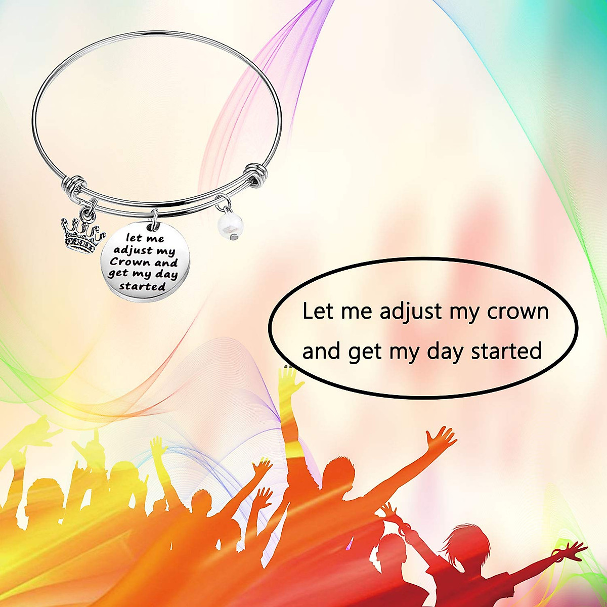 WUSUANED Princess Queen Bracelet Inspirational Bracelet Gift Let Me Adjust My Crown And Get My Day Started Inspirational Gift (let me adjust my crown)