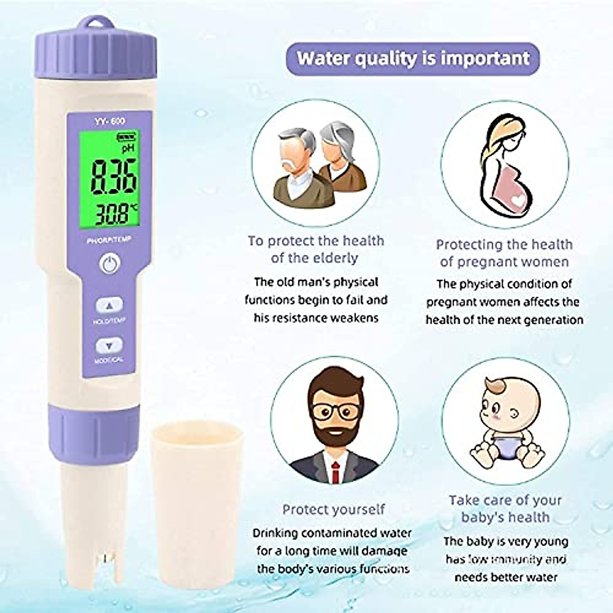 YUESFZ Precise 3-in-1 TDS Meter Digital Water Tester - ppm Meter, Easy to Use Water Quality Tester for Testing RO Drinking Water Hydroponics Aquarium Practical Water Quality Detector