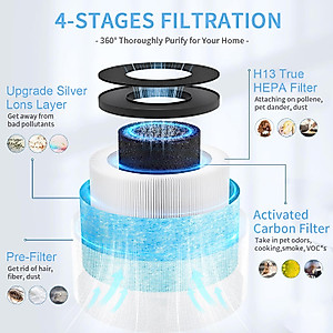 MK01 MK06 Air Filter Replacement Compatible with AROEVE MK01 MK06 Air Purifier,4-in-1 True HEPA Filter for ToLife TZ-K1,Kloudi DH-JH01,MJ012H,FreAire HAP601& KN6391 Air Purifier,Standard Version