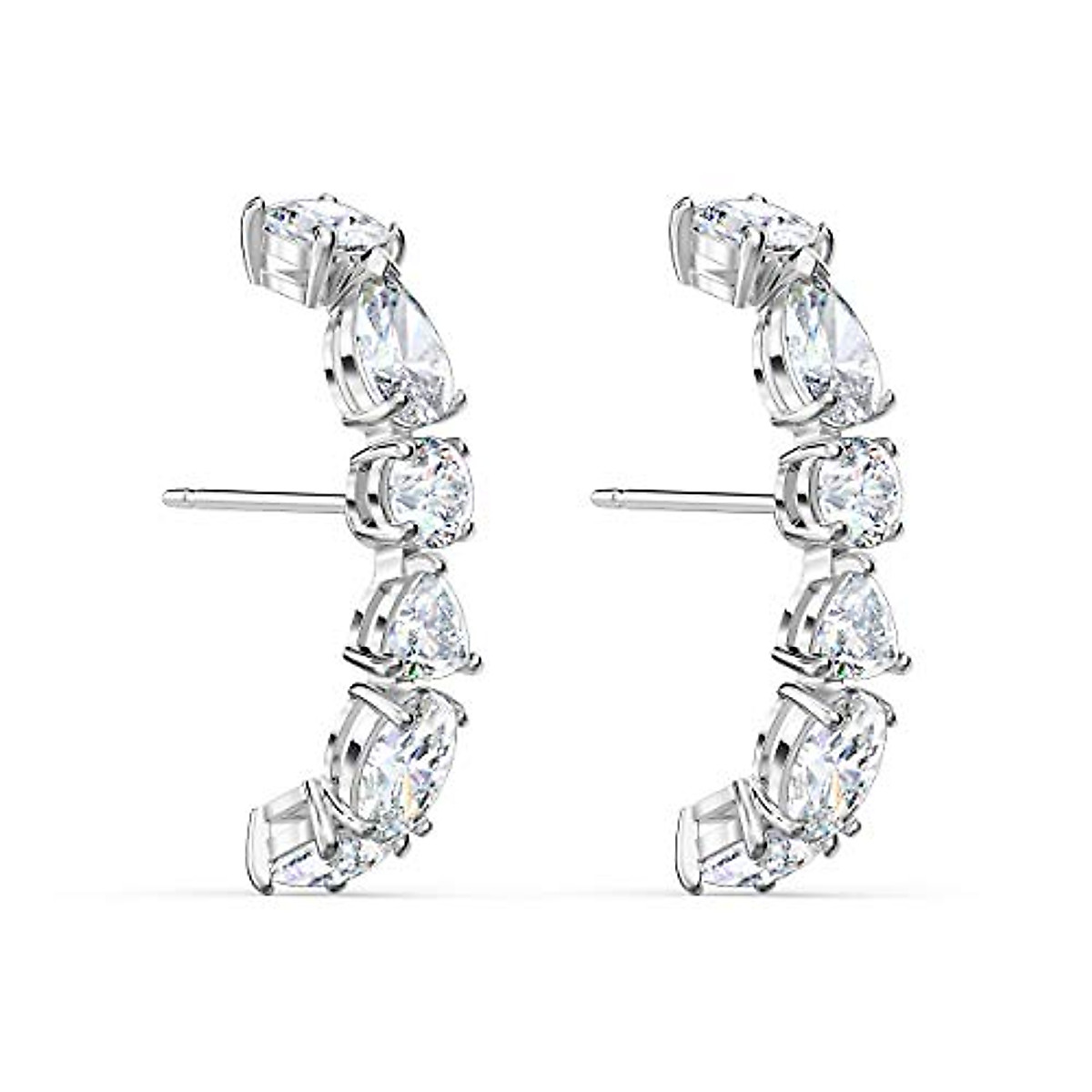 SWAROVSKI Tennis Deluxe Women's Cuff Stud Pierced Earrings with White Crystal in a Rhodium Plated Setting