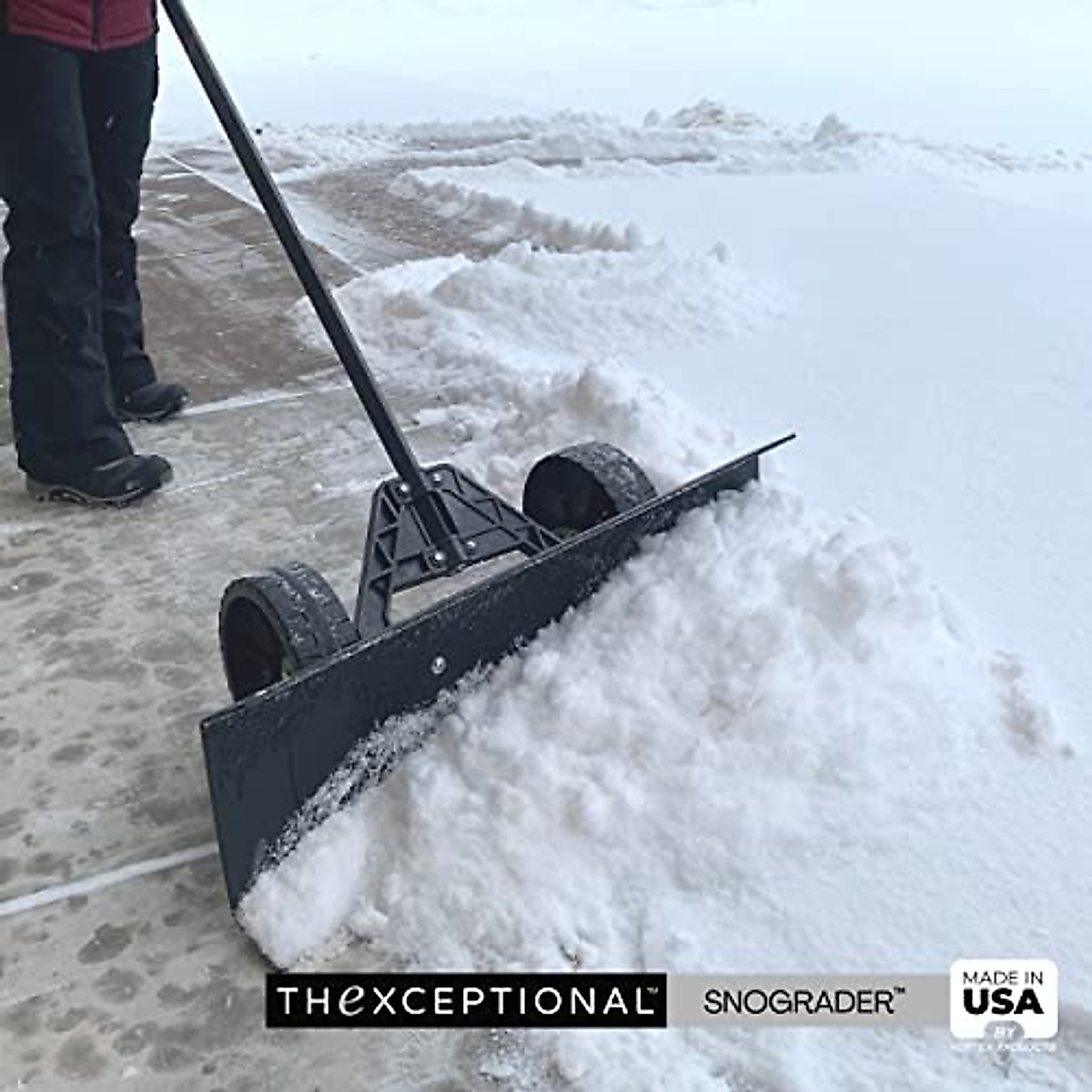 Easy Doze-It 36" SnoGrader T-Grip | Angled Flip-It Rolling Snow Plow Shovel for Driveway, Sidewalk Snow Removal | Heavy Duty Snow Plow Pusher Shovel on Wheels | Made in USA by Vertex | Model EX950.36