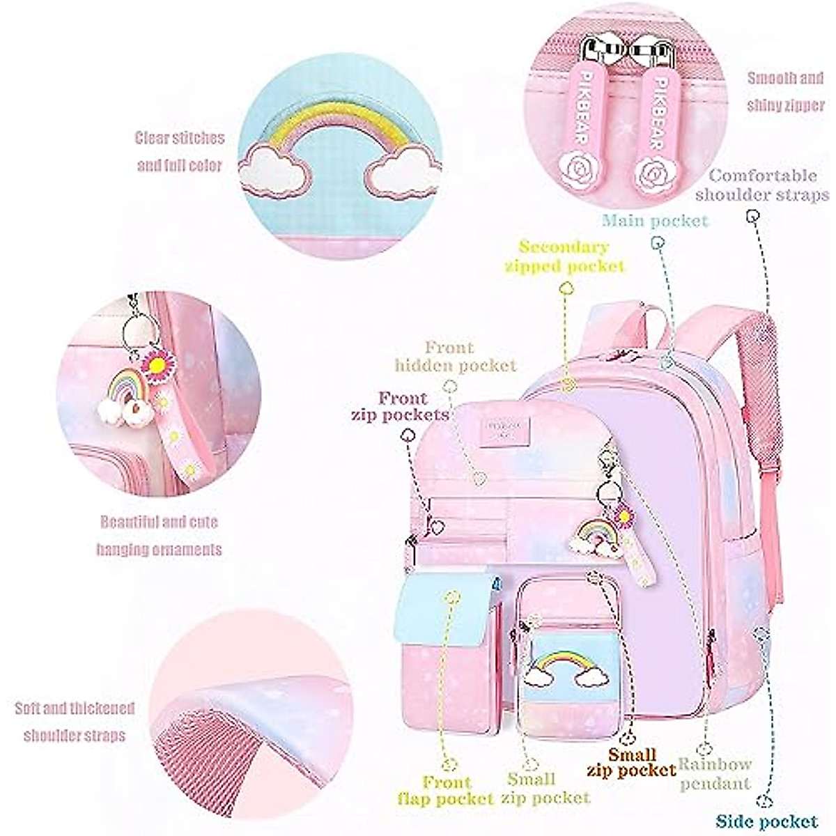 Hcveucn Kawaii Backpack Pink Girls School Backpacks Starry Rainbow Backpack Cute Bookbag Elementary School Laptop Backpack Travel Bag (Pink,16.5Inch)