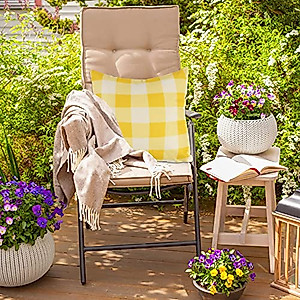 Famibay Decorative Outdoor Pillow Covers for Patio Furniture Set of 2 Buffalo Check Patio Throw Pillow Covers 18x18 Waterproof Outside Cushion Cases Cotton Pillow Covers for Porch Garden Bench(Yellow)