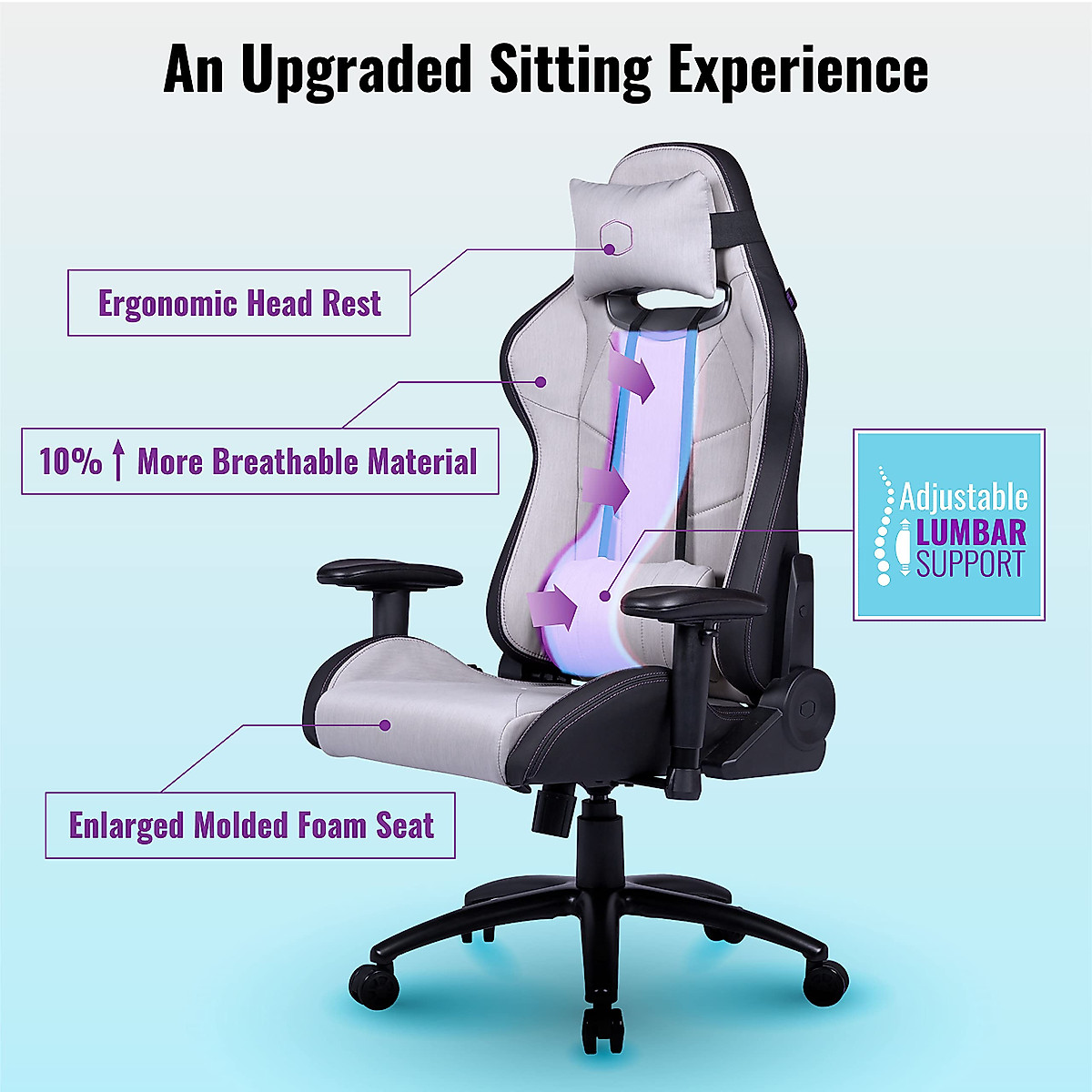Cooler Master Caliber R1S Gaming Chair for Computer Game, Office and Racing Style Gamer, Comfy Ergonomic Reclining High Back Desk Chairs with Arms & Seat Adjustment Lumbar Support - Rose Gray