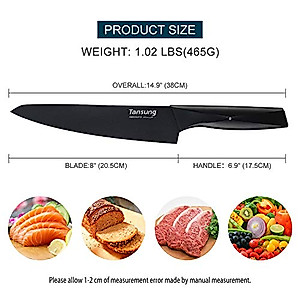 TANSUNG Chef Knife 8" Pro Kitchen Knife Ultra Sharp Cutting Cooking Knife with Durable Stainless Steel Nonstick Blade Ergonomic Handle Protective Sheath for Home Gourmet Restaurant Cooker Gift
