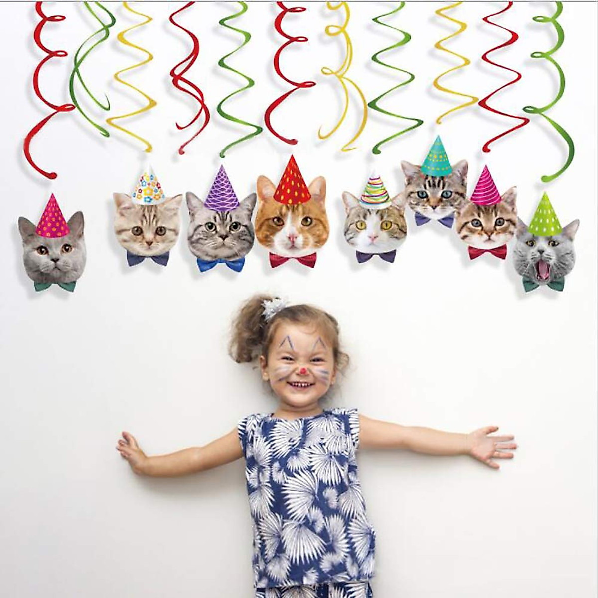 Cat Hanging Swirl Decorations,Pet Cat Birthday,Cat Face Decorations for Girls,Boys,Kids,Toddler and Adults,Home,Classroom,School(30Ct)