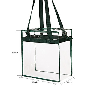 BAGAIL Clear bags Stadium Approved Clear Tote Bag with Zipper Closure Crossbody Messenger Shoulder Bag with Adjustable Strap(12 Inch X 12 Inch X 6 Inch,Green)
