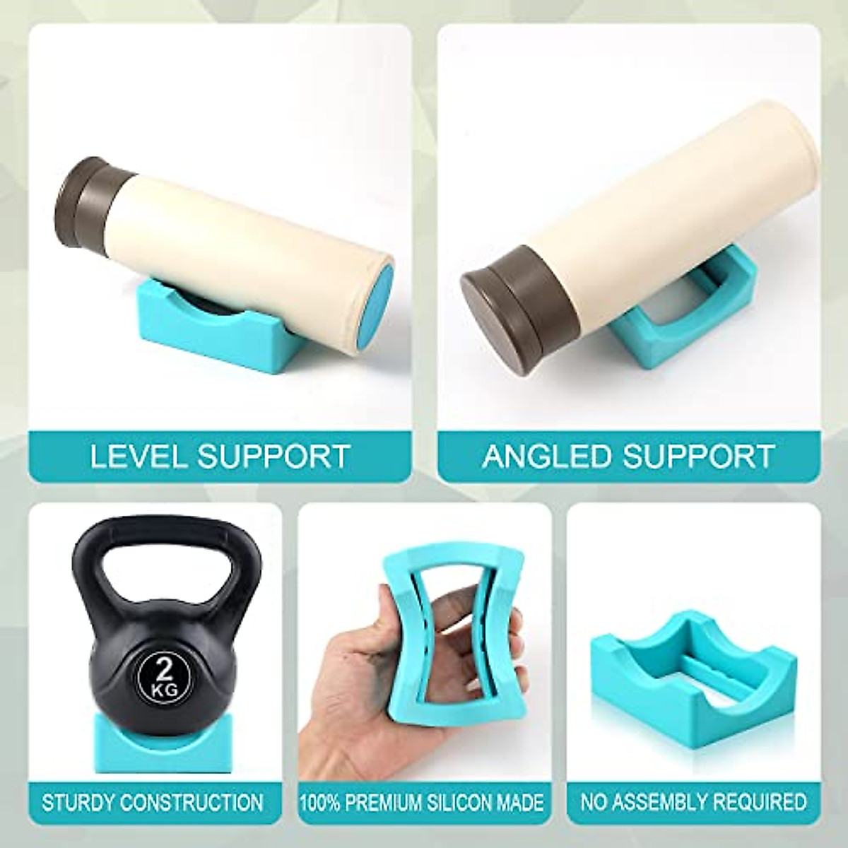 Small Silicone Cup Cradle for Crafting,Tumbler Holder with Built-in Slot and Felt Edge Squeegee, Use to Apply Vinyl Decals for Mug Beer Can and Glass Bottle, Anti-Skidding Display Tumbler Stand (Cyan)