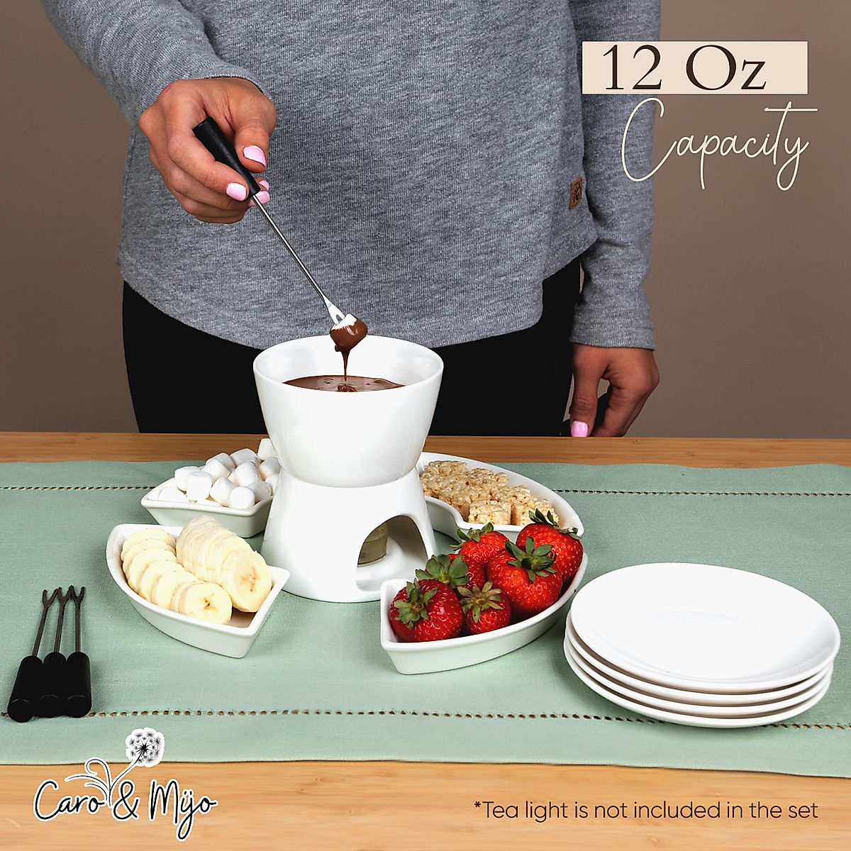 Fondue Pot Set – Family Friendly & Interactive Fondue Set w/Tea Light Heat Source - Quality Ceramic Pot for Any Dinner or Party Theme - Ideal Gift for Couples & Wedding Registry Must Haves