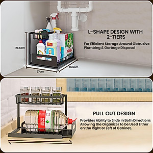 Under Sink Organizer, Pull Out Cabinet 2-Tier Sink Organizer for Small Bathroom Space for Home, Kitchen Laundry Room Organization, Bathroom Sink Shelf Cabinet Organizer, Rust-Resistant