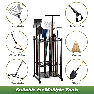 Sttoraboks Garden Tool Organizer, Yard Tool Tower Rack for Garage Organization and Storage, Up to 35 Long-Handled Tools/Rakes/Brooms, Heavy Duty Steel Garden Tool Stand for Shed, Outdoor, Black