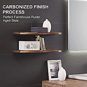 Floating Shelves, 24 Inch Wall Shelf Set of 2, Rustic Wood Shelves for Wall Storage, Wall Mounted Wooden Display Shelf for Bathroom Bedroom Kitchen Garage, Carbonized Black