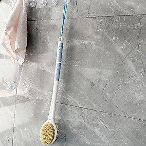Arswin Shower Brush with Soft and Stiff Bristles,Back Scrubber 20.5" Extra Long Anti-Slip Handle Dual-Sided Bath Brush Body Exfoliator for Wet or Dry Brushing