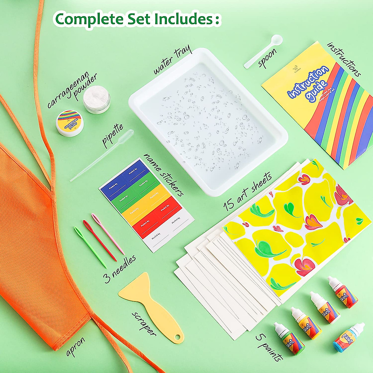 Marble Painting Kit - Kids Art, Water Marbling Paint Kit for Kids Ages 8-12 Girls & Boys, Fun Activity Water Marbling Paint Art Kit for Kids, 5 Paint Colors, Perfect Kids Gift for All Ages