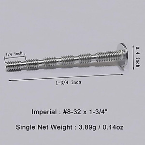 Truss Head Break Away Screws, Imperial 8-32 Thread x 1-3/4", 80-Pcs/11ounces Long Slub Bolts for Cabinet Drawer and Door Handles and Knobs，Long Slub Machine Phillips Screws