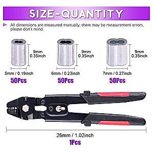 Swpeet Profession Up To 2.2mm Wire Rope Crimping Tool Wire Rope Swager Crimpers Fishing Crimping Tool With 150Pcs 3 Size Aluminum Double Barrel Ferrule Crimping Loop Sleeve Kit