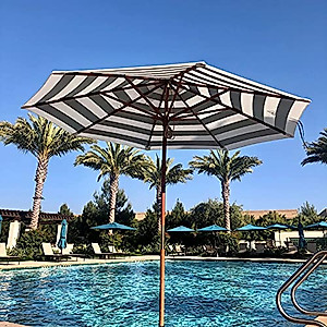 Formosa Covers 9ft Market Patio Umbrella Canopy - 8 Ribs Canopy Replacement in Navy Blue Cabana Stripe Suitable for (52-54 inch Rib Length) - 300D UV Protective and Water-resistant Patio Umbrella Top - Table Umbrella Replacement Canopy Cover