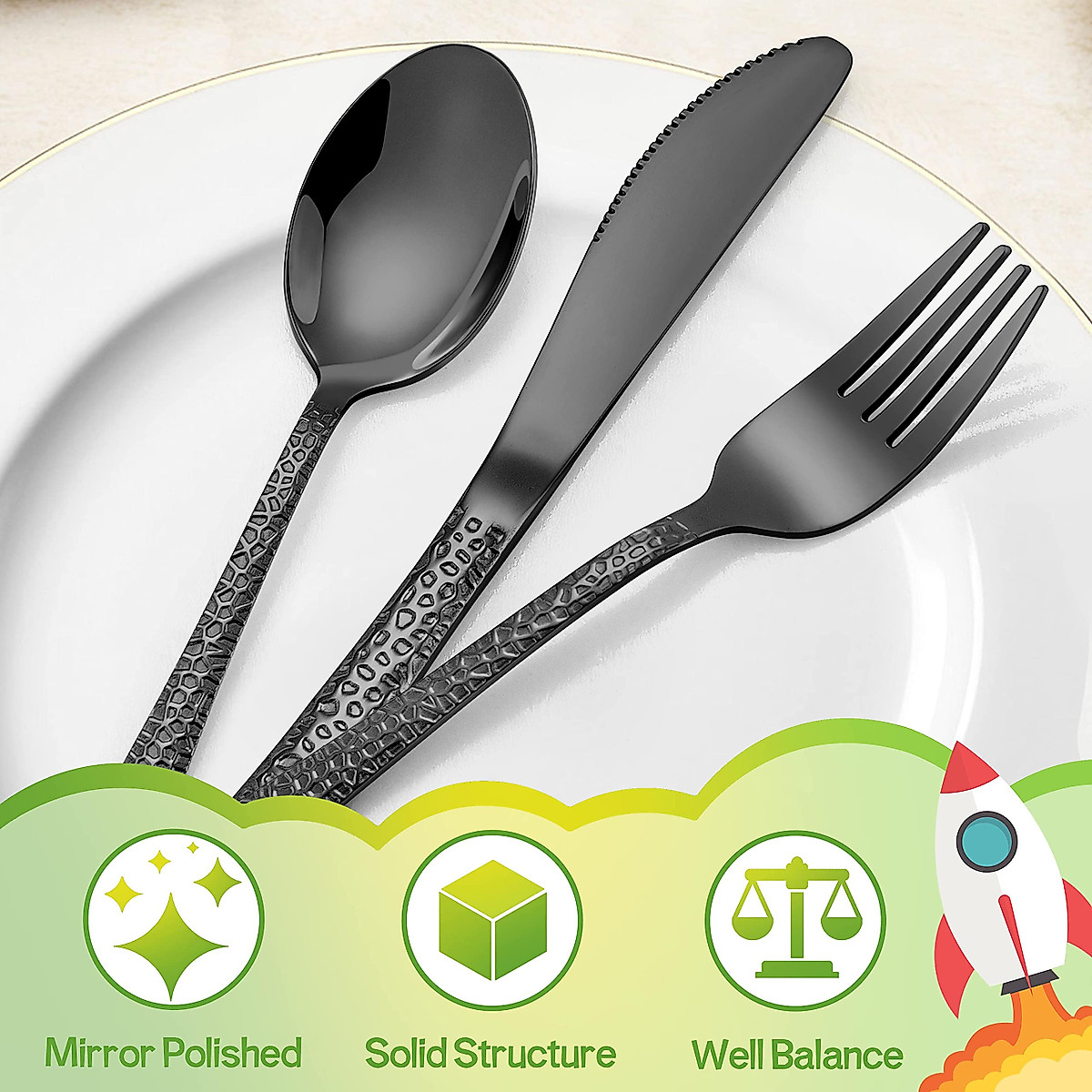 9-Piece Toddler Kids Silverware Set, HaWare Stainless Steel Hammered Flatware, Preschooler Eating Utensils Includes 3 Spoons 3 Forks 3 Knives, Metal Children Cutlery for Home School, Mirror Finished