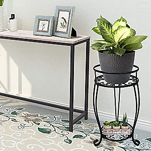 CASIMR 2 Tier Plant Stand, 19.2 inch Tall Metal Potted Holder Rack,Indoor Outdoor Multiple Flower Pot Shelf Rustproof Iron Garden Container for Garden Patio Living Room Corner Balcony, Black