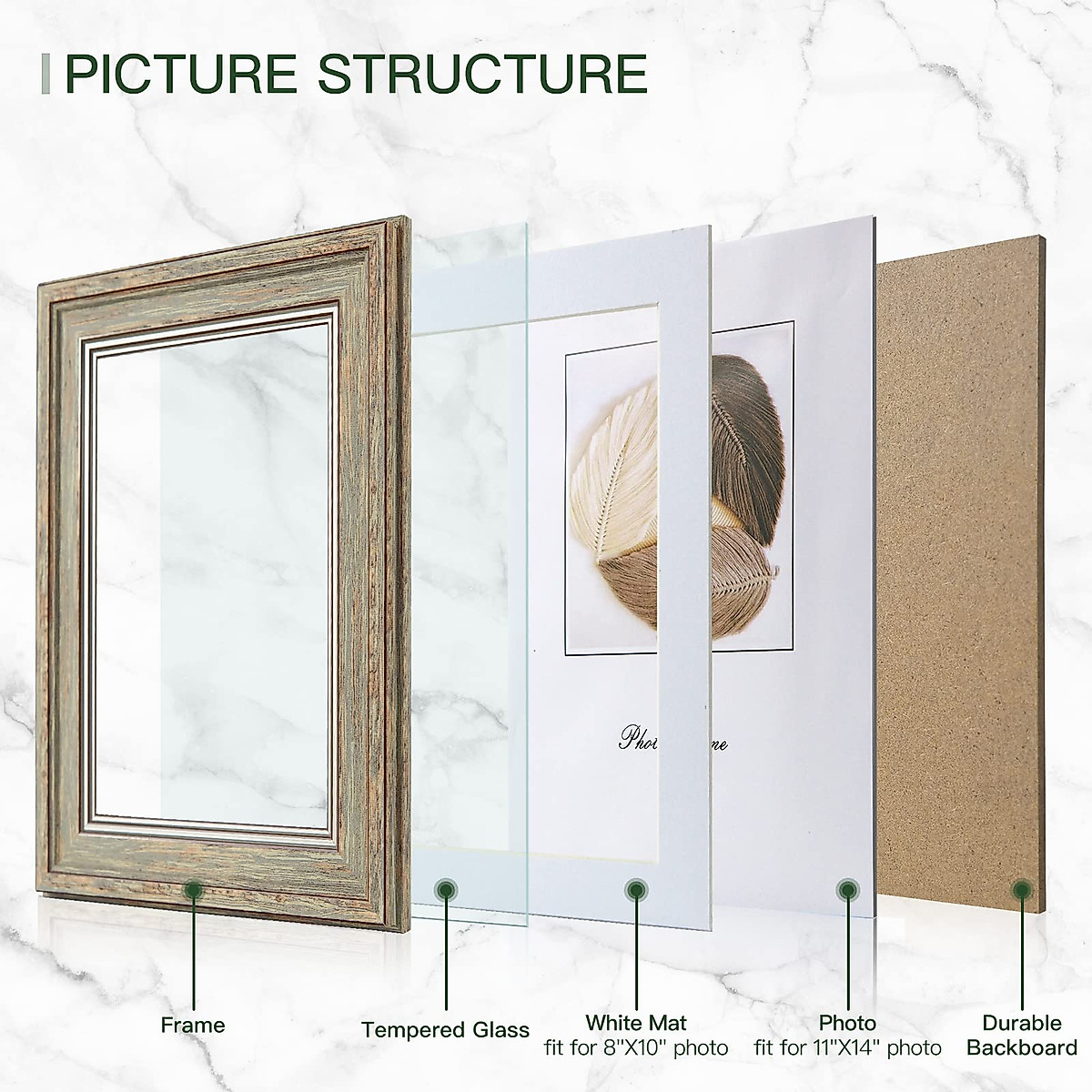 XUANLUO 3 Pack 11x14 Inch Picture Frames Farmhouse Rustic Vintage Distressed Wood Grain Photo Frame with Plexiglass for Table Top Display and Wall Hanging
