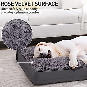 Dog Crate Bed Waterproof Dog Beds for Medium Dogs Rose Velvet Soft Fluffy Washable Dog Bed with Removable Cover & Anti-Slip Bottom, 35 x 22 Inch, Gray